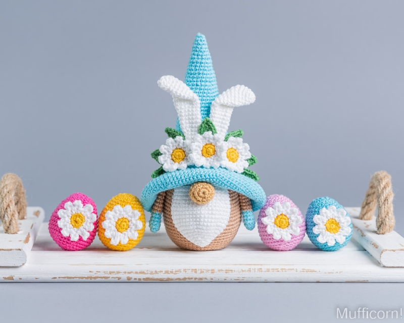 Bunny gnome with daisies amigurumi pattern - Amigurumi.com