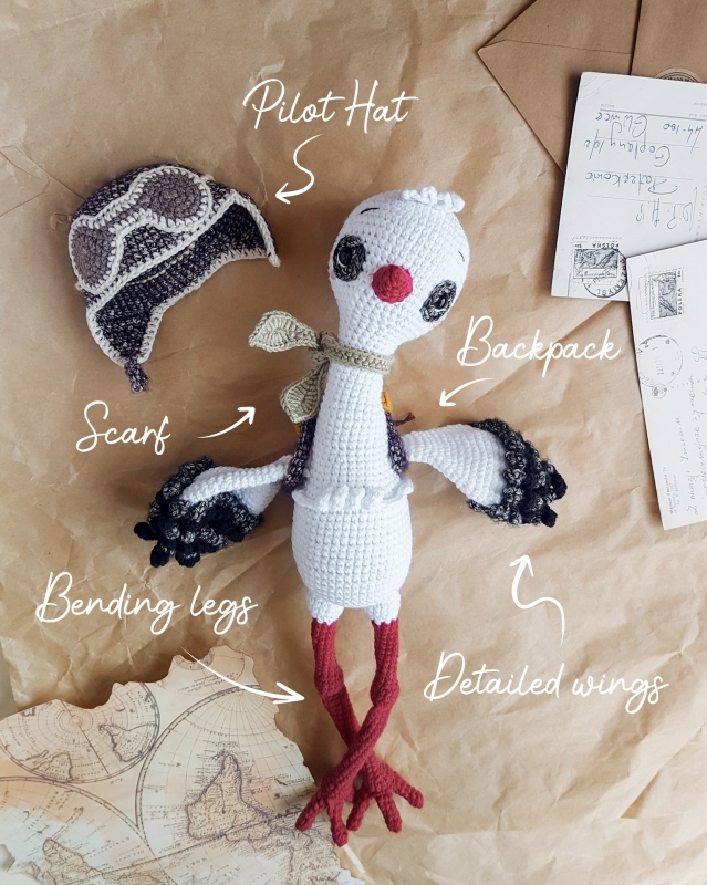 Cajetan the Pilot Stork amigurumi pattern - Amigurumi.com