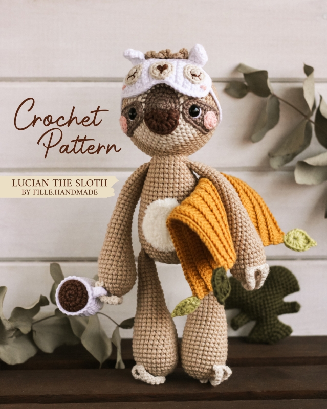 Lucian the Sloth with accessories amigurumi pattern - Amigurumi.com