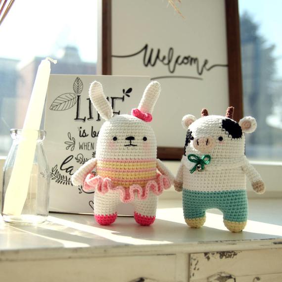 Minimals - A set: mouse / cat / dog / rabbit / milkcow amigurumi ...